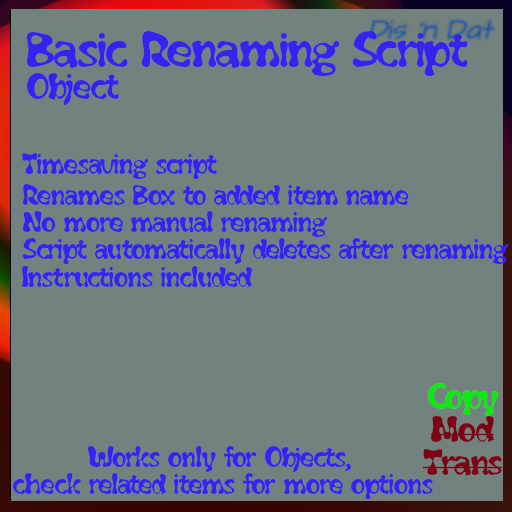 Second Life Marketplace - Basic Box Renaming Script Object